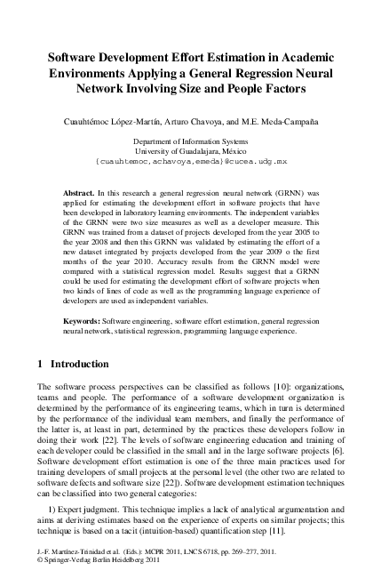 (PDF) Software Development Effort Estimation in Academic Environments Applying a General ...