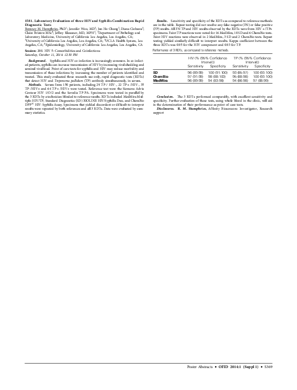 (PDF) 1581Laboratory Evaluation of three HIV and Syphilis Combination ...