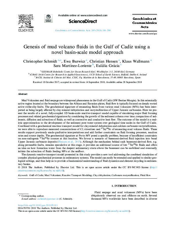 (PDF) Genesis of mud volcano fluids in the Gulf of Cadiz using a novel ...