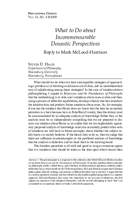 (PDF) What to Do about Incommensurable Doxastic Perspectives