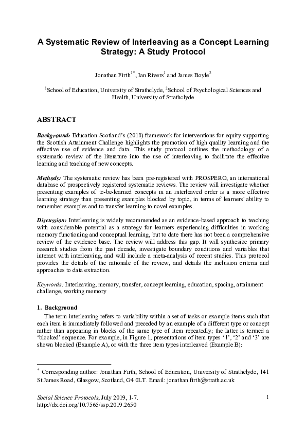 (PDF) A Systematic Review of Interleaving as a Concept Learning Strategy