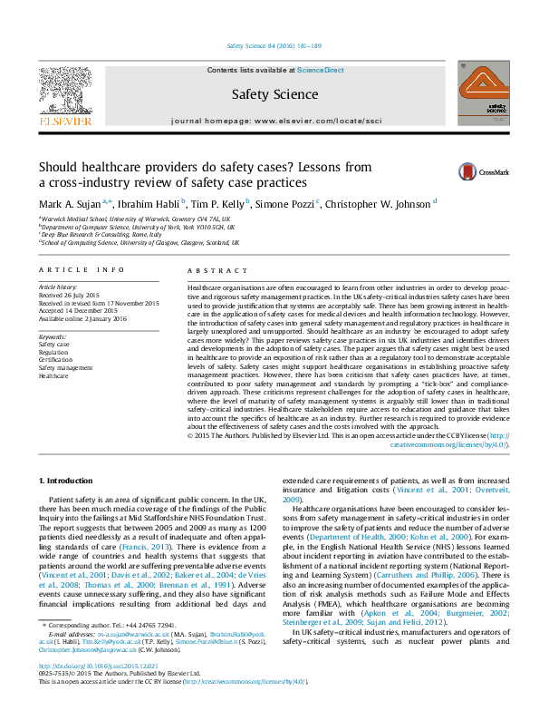(PDF) Should healthcare providers do safety cases? Lessons from a cross ...