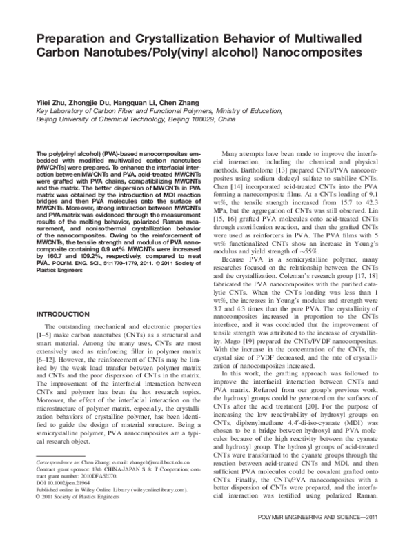 (PDF) Preparation and crystallization behavior of multiwalled carbon nanotubes/poly(vinyl ...