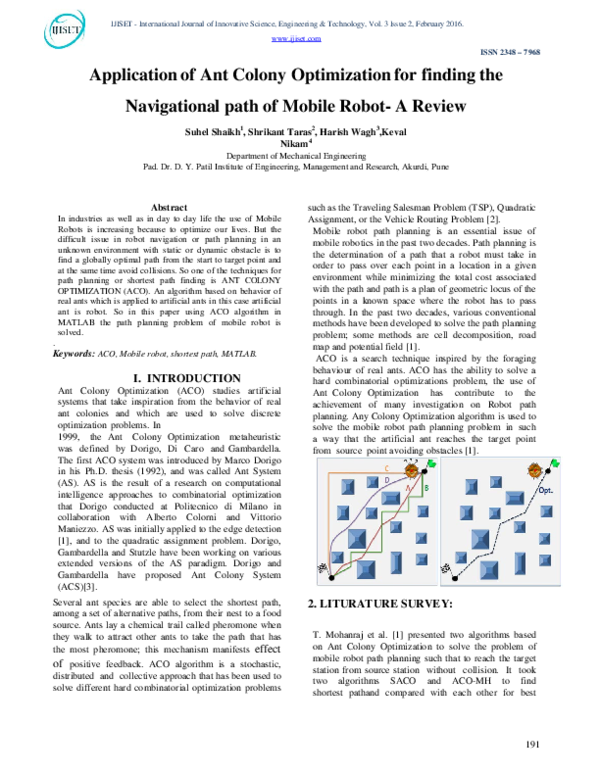 (PDF) Application of Ant Colony Optimization for finding the Navigational path of Mobile RobotA ...