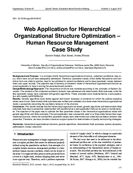 (PDF) Application for Hierarchical Organizational Structure Optimization – Human Resource ...