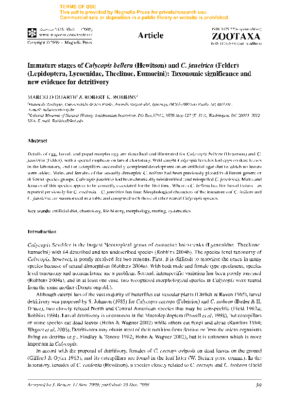 (PDF) Immature stages of Calycopis bellera (Hewitson) and C-janeirica ...