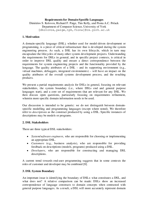 (PDF) Requirements for domain-specific languages