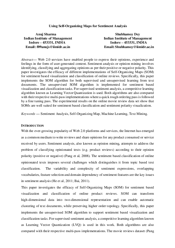(PDF) Using Self-Organizing Maps for Sentiment Analysis
