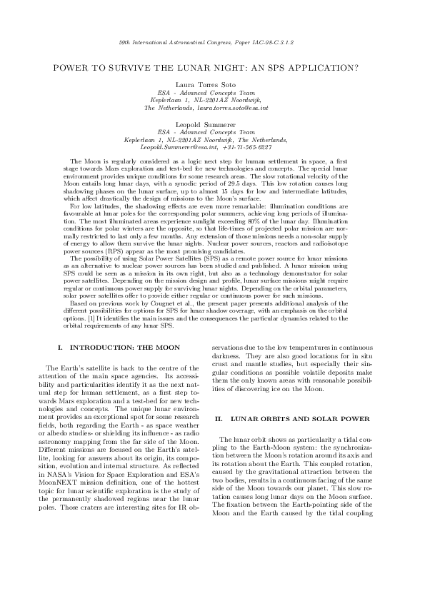 (PDF) Power to Survive the Lunar Night: An SPS Application?