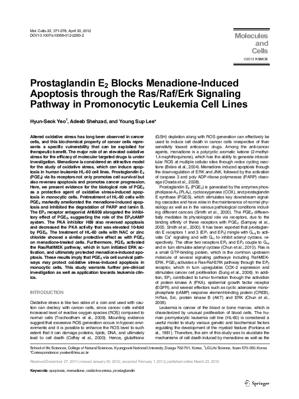 (PDF) Prostaglandin E2 blocks menadione-induced apoptosis through the ...