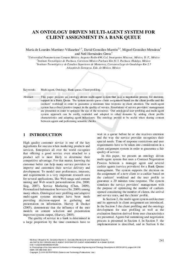 (PDF) An Ontology Driven Multi-agent System for Client Assignment in a Bank Queue