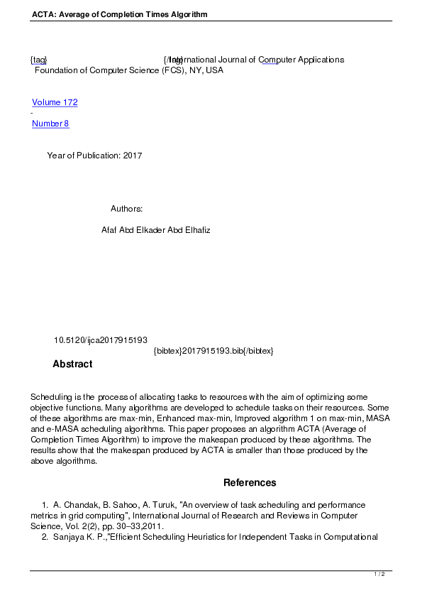 (PDF) ACTA: Average of Completion Times Algorithm