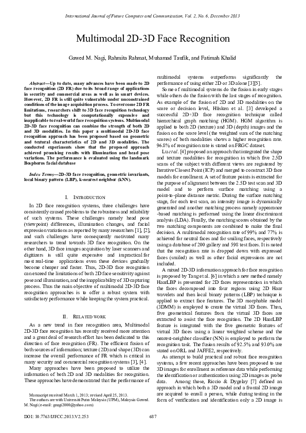 (PDF) Multimodal 2 D-3 D Face Recognition