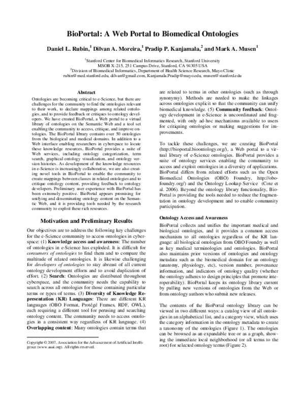 (PDF) BioPortal: A Web Portal to Biomedical Ontologies