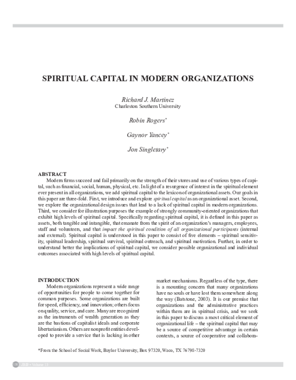 (PDF) Spiritual Capital in Modern Organizations
