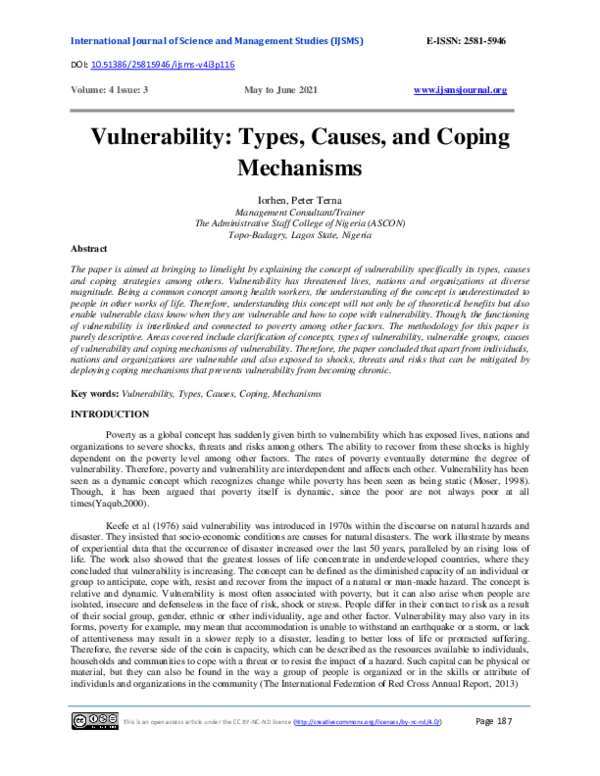 (PDF) Vulnerability: Types, Causes, and Coping Mechanisms