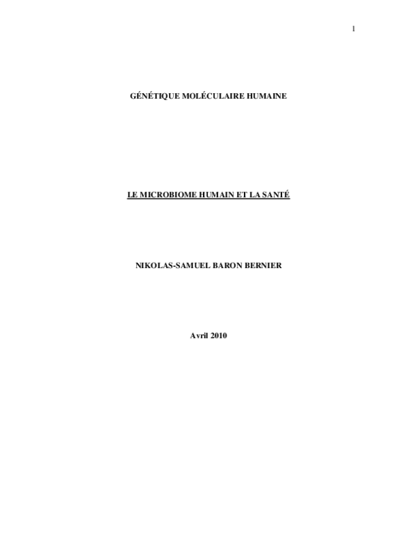 (PDF) Microbiome humain et Santé