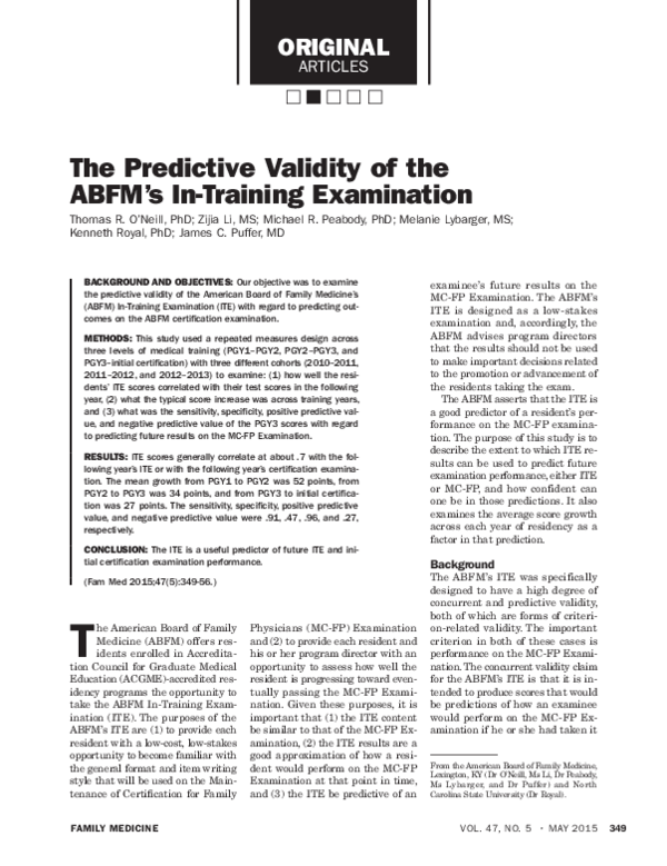 (PDF) The Predictive Validity of the ABFM's In-Training Examination