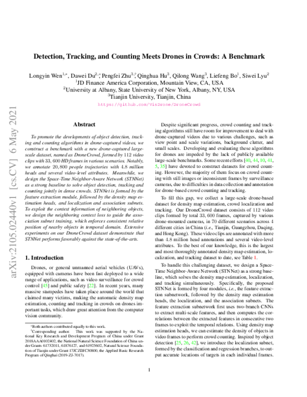(PDF) Detection, Tracking, and Counting Meets Drones in Crowds: A Benchmark