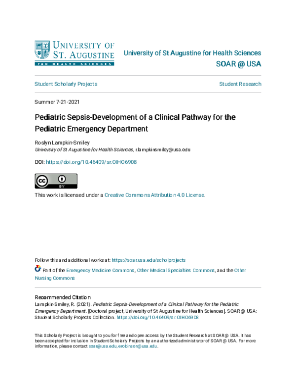 (PDF) Pediatric Sepsis-Development of a Clinical Pathway for the ...