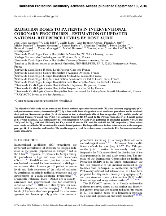 (PDF) Radiation Doses to Patients in Interventional Coronary Procedures ...
