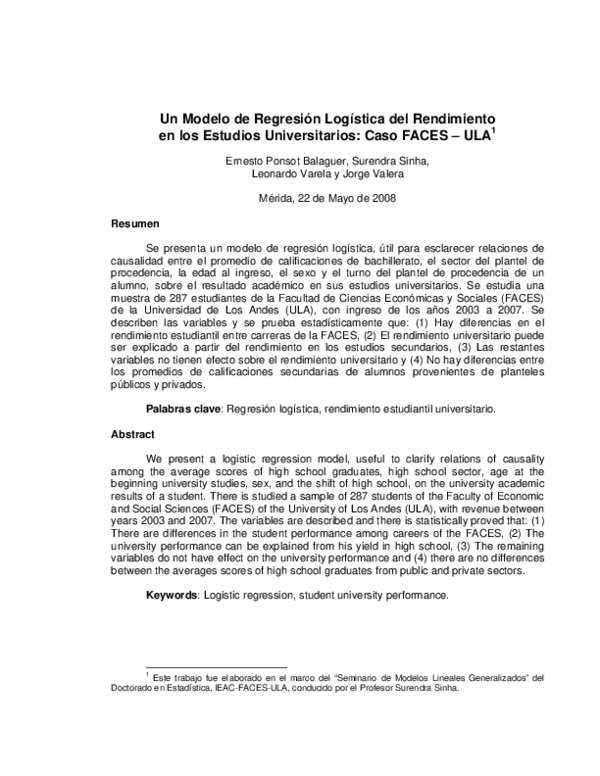 (PDF) Un modelo de regresión logística del rendimiento en los estudios ...