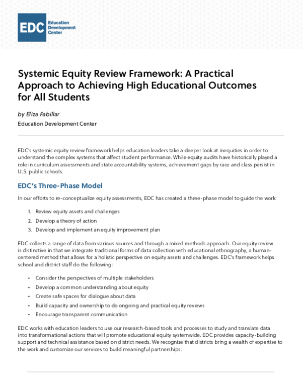 (PDF) Systemic Equity Review Framework: A Practical Approach to Achieving High Educational ...