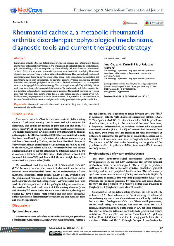 (PDF) Rheumatoid Cachexia, a Metabolic Rheumatoid Arthritis Disorder ...