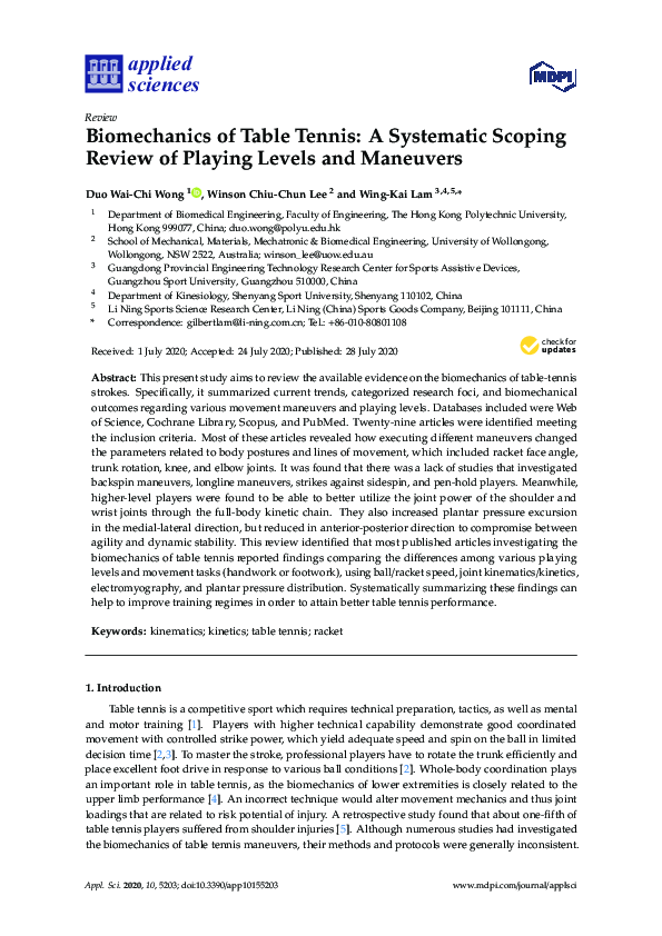 (PDF) Biomechanics of Table Tennis: A Systematic Scoping Review of ...