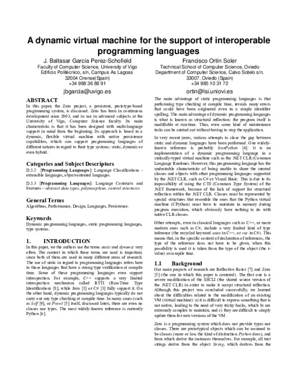 (PDF) A dynamic virtual machine for the support of interoperable programming languages