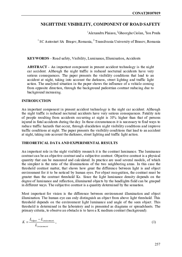 (PDF) Nighttime Visibility , Component of Road Safety