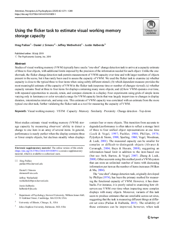 (PDF) Using the flicker task to estimate visual working memory storage ...