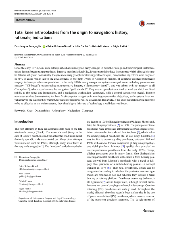 (PDF) Total knee arthroplasties from the origin to navigation: history ...