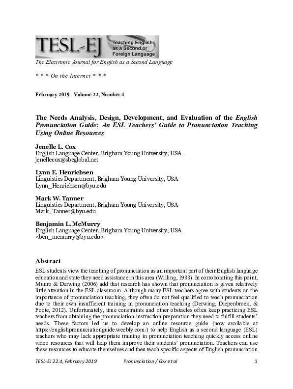 (PDF) The Needs Analysis, Design, Development, and Evaluation of the ...