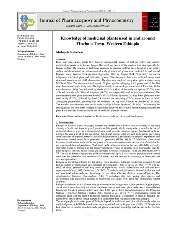 (PDF) Knowledge of medicinal plants used in and around Fincha'a Town ...