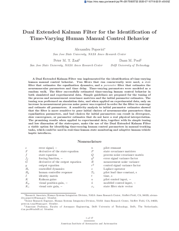 (PDF) Dual Extended Kalman Filter for the Identification of Time ...