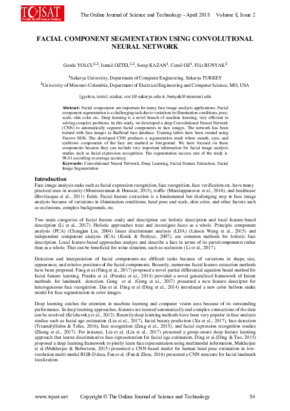 (PDF) Facial Component Segmentation Using Convolutional Neural Network