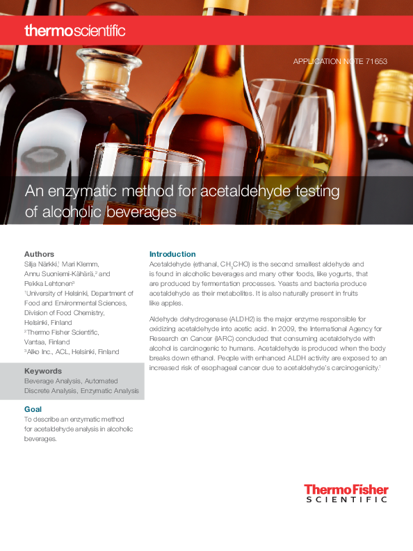 (PDF) An enzymatic method for acetaldehyde testing of alcoholic beverages