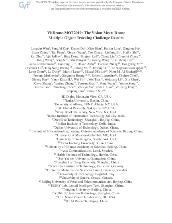 (PDF) VisDrone-MOT2019: The Vision Meets Drone Multiple Object Tracking Challenge Results