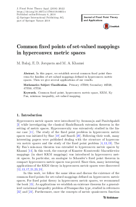 (PDF) Common fixed points of set-valued mappings in hyperconvex metric spaces