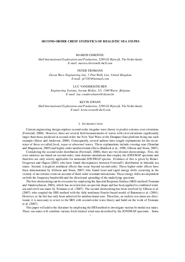 (PDF) Second-Order Crest Statistics of Realistic Sea States