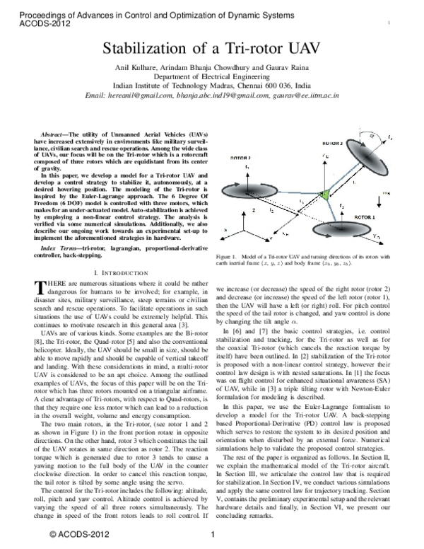 (PDF) Stabilization of a Tri-rotor UAV
