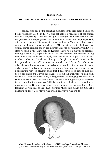 (PDF) The Lasting Legacy of Jim Hickam – A Remembrance