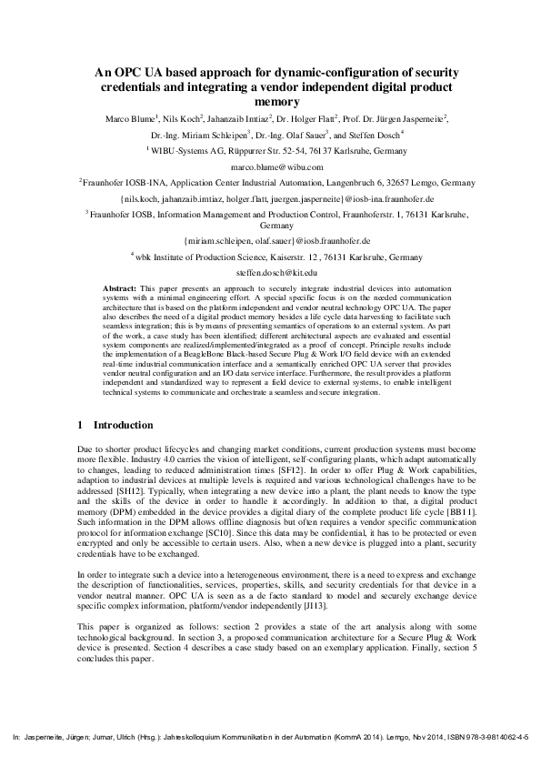 (PDF) OPC UA for Secure Dynamic Device Integration