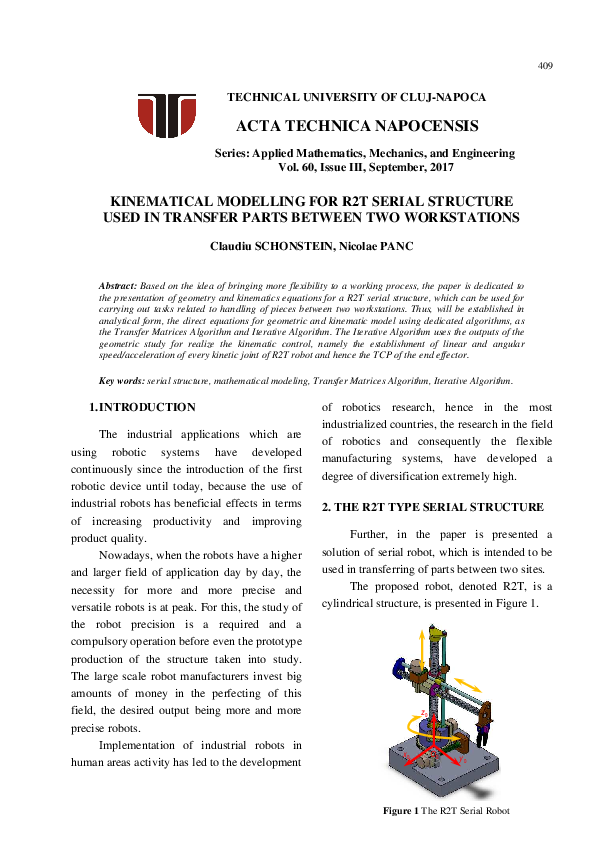 (PDF) Kinematical Modelling for R2T Serial Structure Used in Transfer ...
