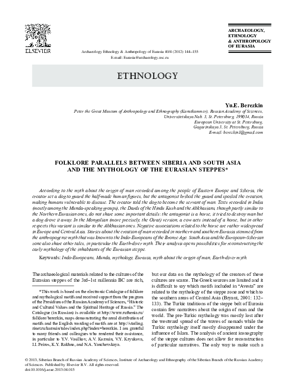 (PDF) Folklore Parallels Between Siberia And South Asia And The ...