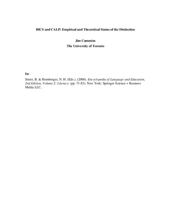 (PDF) BICS and CALP: Empirical and Theoretical Status of the Distinction