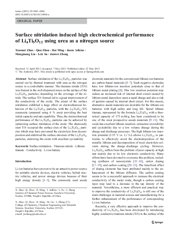 Surface nitridation induced high electrochemical performance of ...