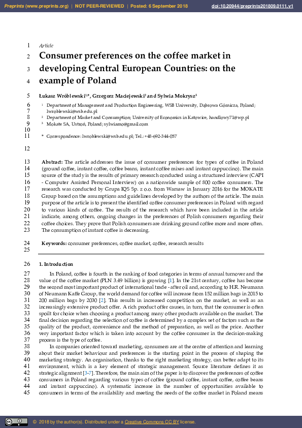 (PDF) Consumer Preferences on the Coffee Market in Developing Central ...