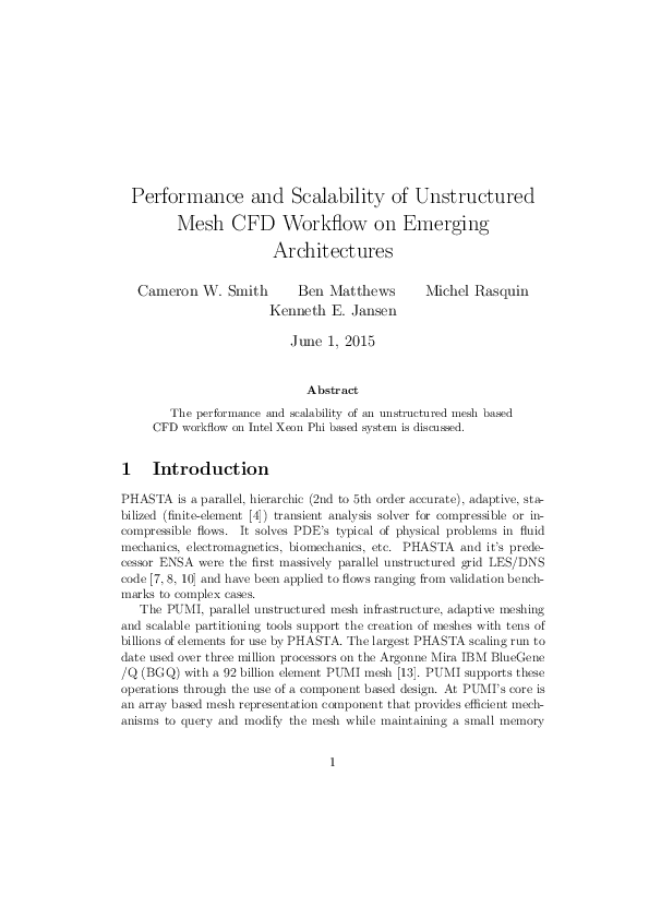 Pdf Performance And Scalability Of Unstructured Mesh Cfd Workflow On Emerging Architectures